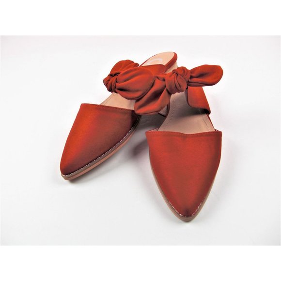 UNbanded | Shoes | Red Womens Ladies Flat Slip On Sliders Bow Slides ...